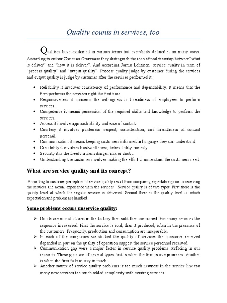 Quality Counts in Services | PDF | Quality (Business) | Business