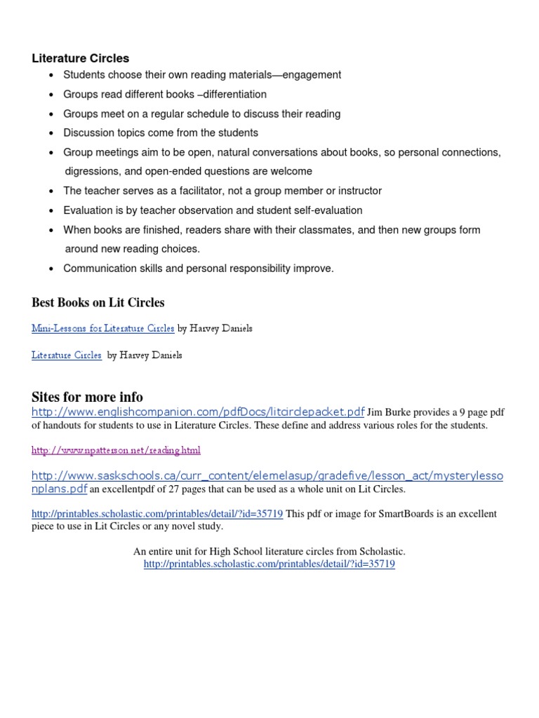 Lit Circle Packet | PDF | Communication | Books
