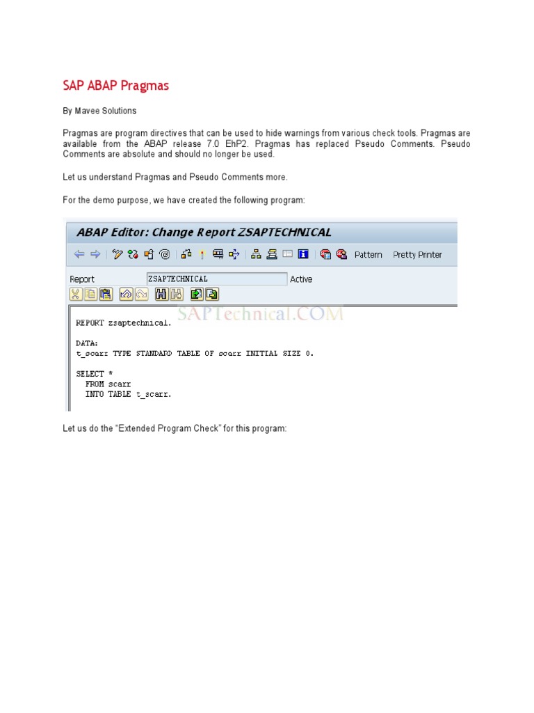 SAP ABAP Pragmas: by Mavee Solutions | PDF