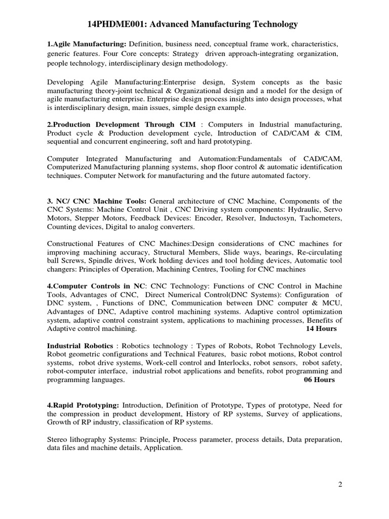 14PHDME001 Advanced Manufacturing Technology | PDF | Numerical Control | Machines