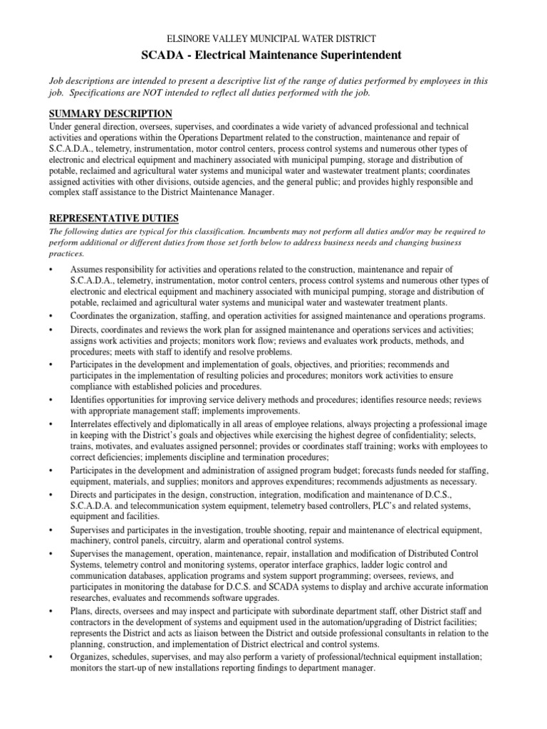 SCADA Maintenance Superintendent | PDF | Scada | Computing And ...