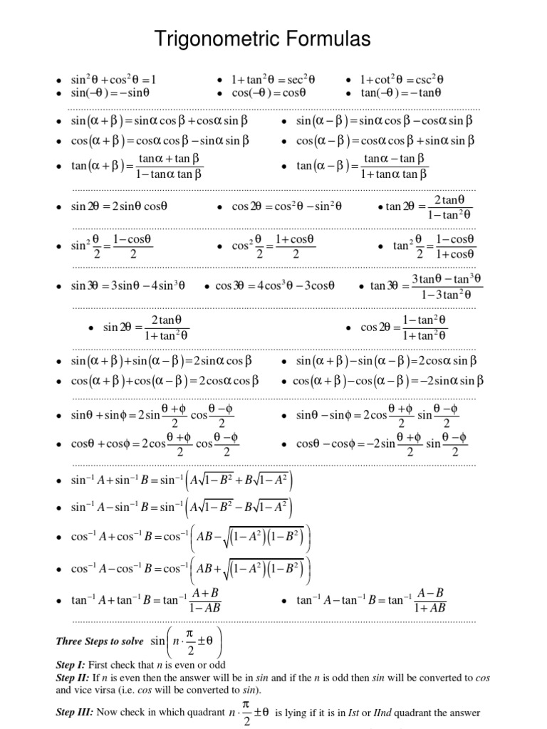 FSC Trigonometric Formulas | PDF | Sine | Trigonometric Functions