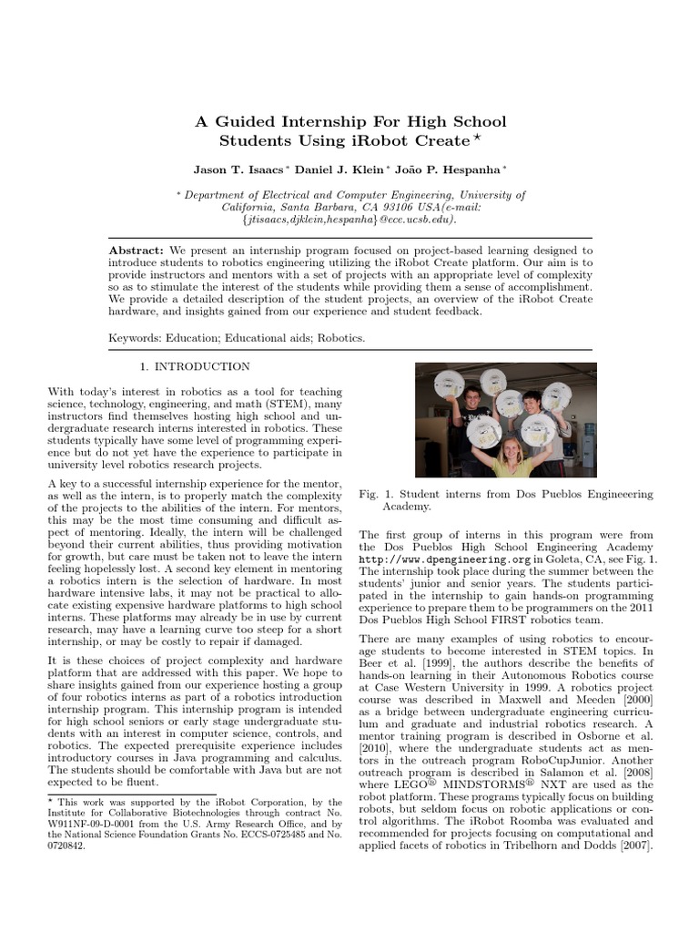 A Guided Internship For High School Students Using Irobot Create ? | PDF | Mentorship | Usb
