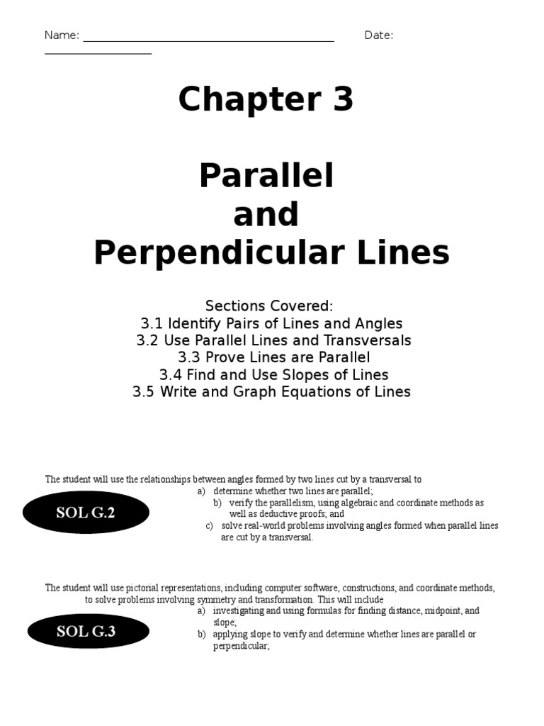Chap 3 Parallel and Perpendicular Lines | PDF | Geometry | Teaching ...