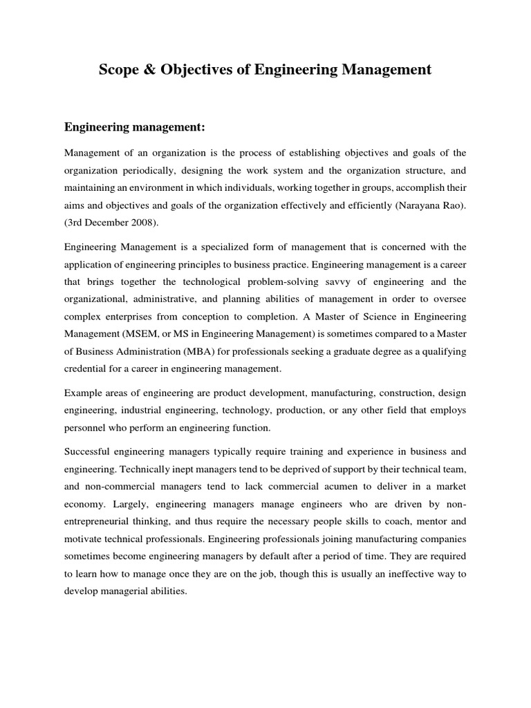 Scope & Objectives of Engg. Management PDF | PDF | Engineering | Design