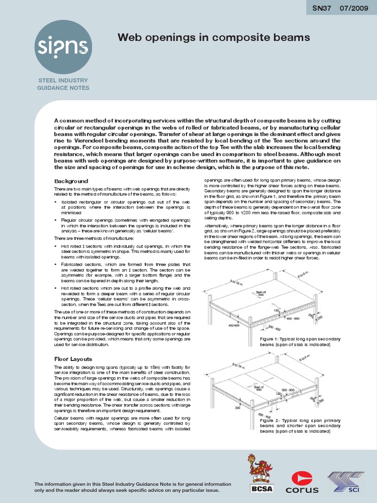 Web Openings in Composite Beams: Steel Industry Guidance Notes | PDF ...