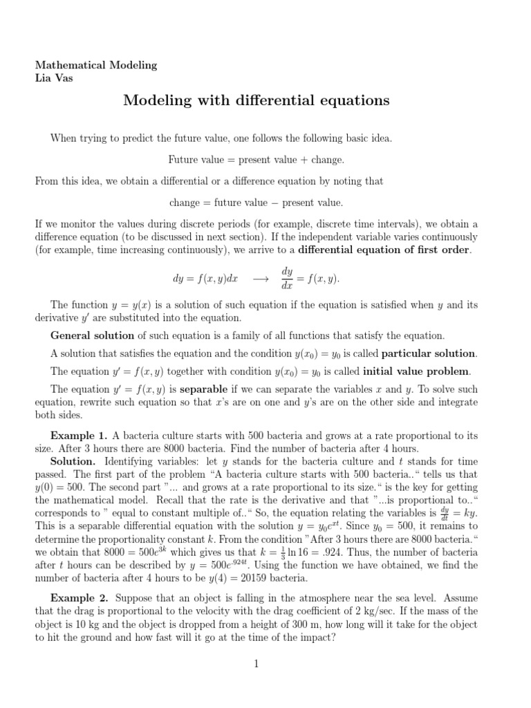 Modeling With Differential Equations | PDF | Equations | Velocity