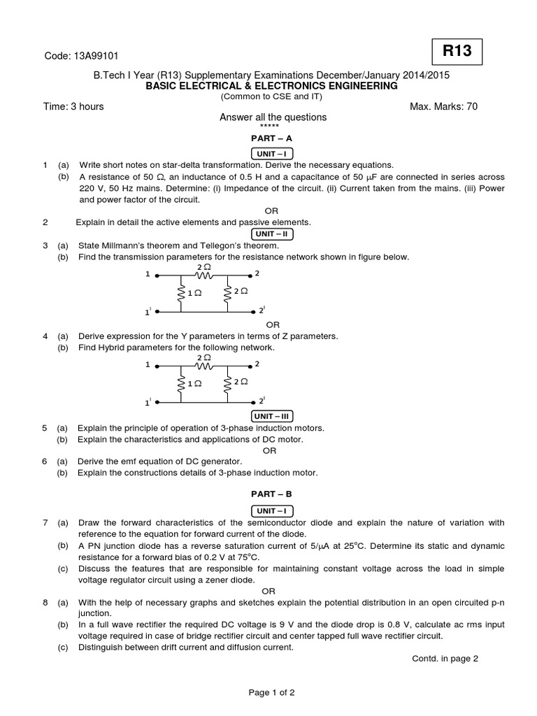 13A99101 Basic Electrical and Electronics Engineering | PDF | Field Effect Transistor | Amplifier
