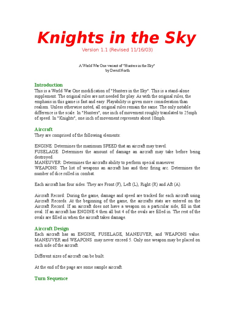 Knights in The Sky: Version 1.1 (Revised 11/16/03) | PDF | Zeppelin ...