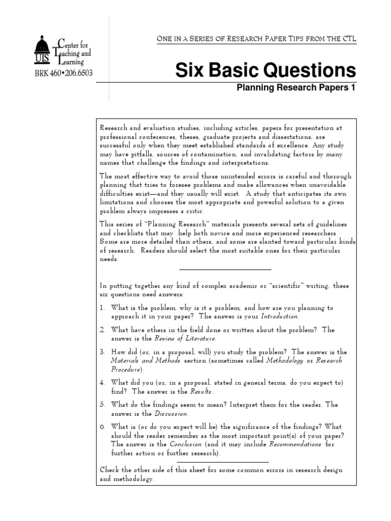 Six Basic Questions: Planning Research Papers 1 | PDF | Research Design ...