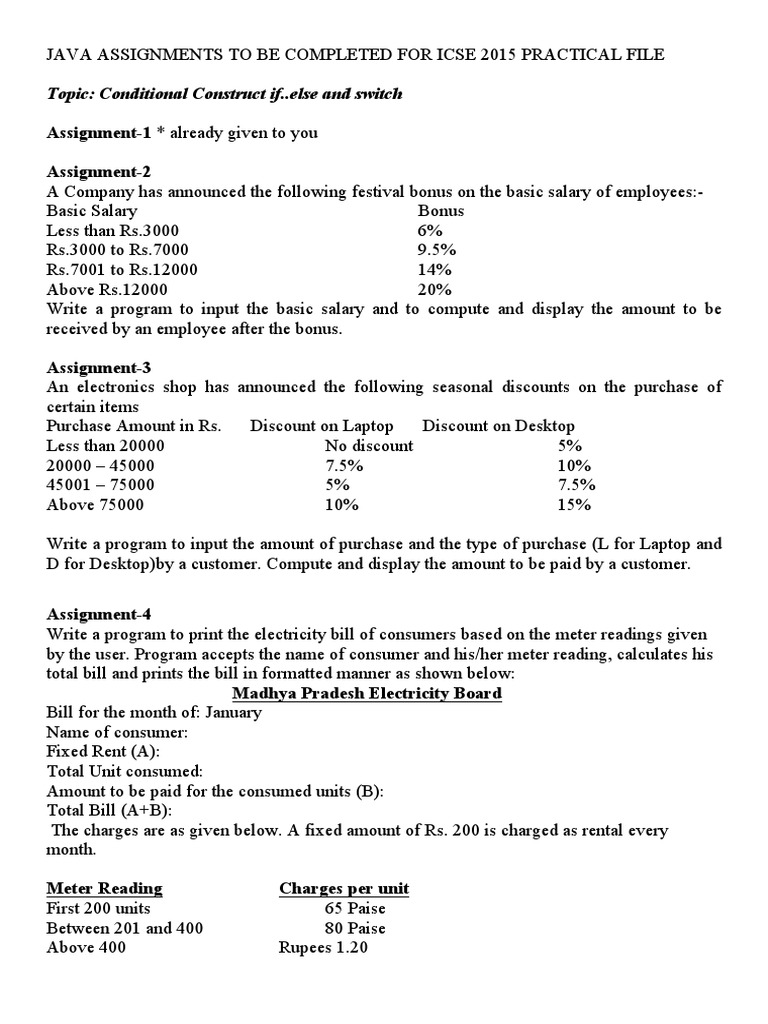 Java Assignments To Be Completed For Icse 2015 Practical File | PDF | String (Computer Science ...