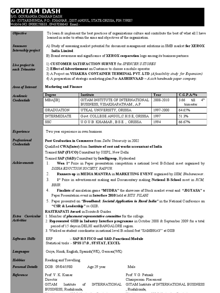 Goutam Dash CV | PDF | Economies | Business