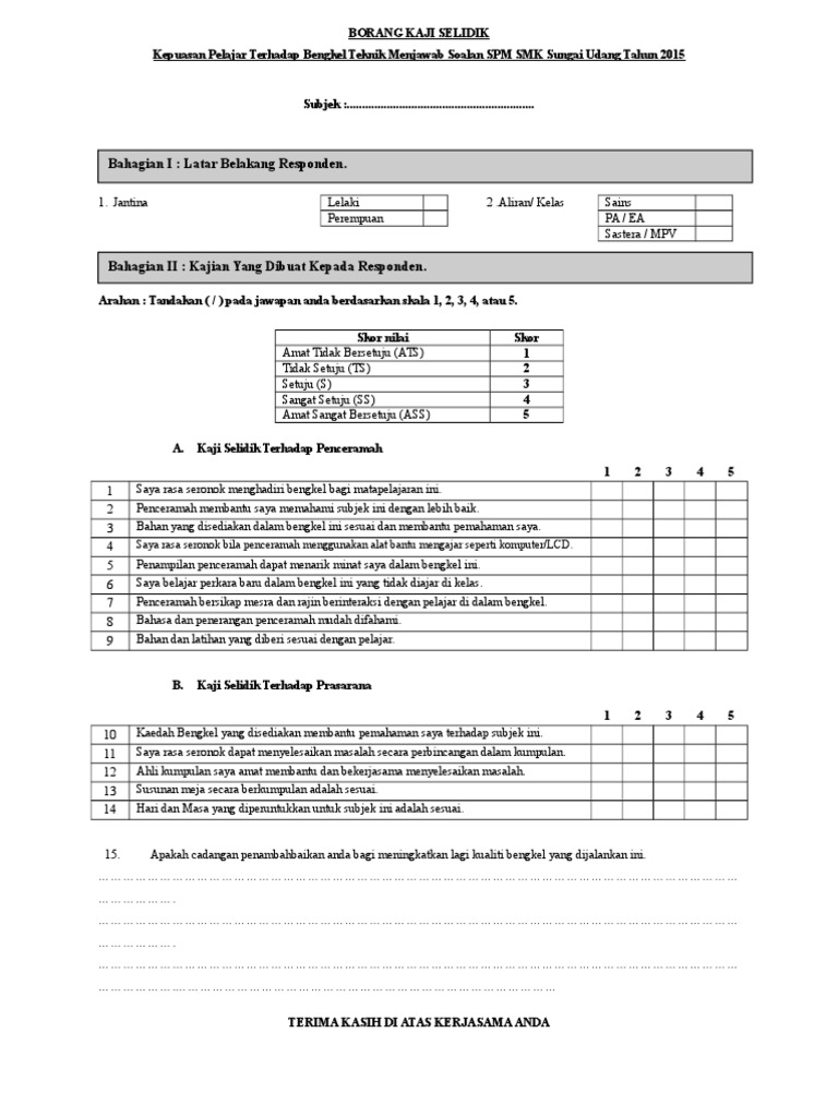 Borang Kaji Selidik Kepuasan Pelajar-Spm | PDF