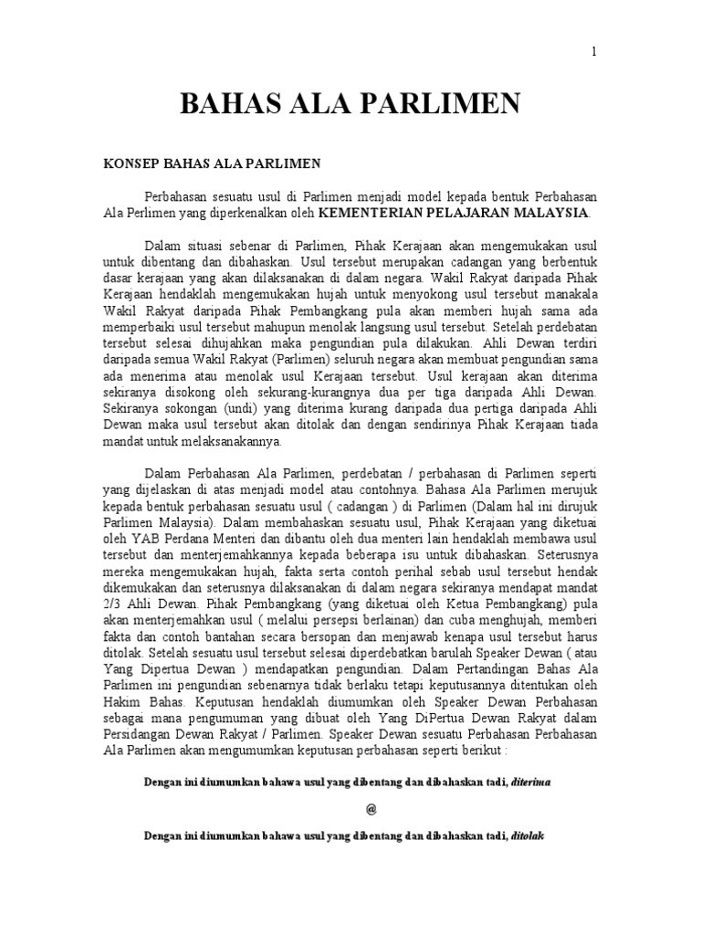 Kertas Konsep Bahas Ala Parlimen | PDF