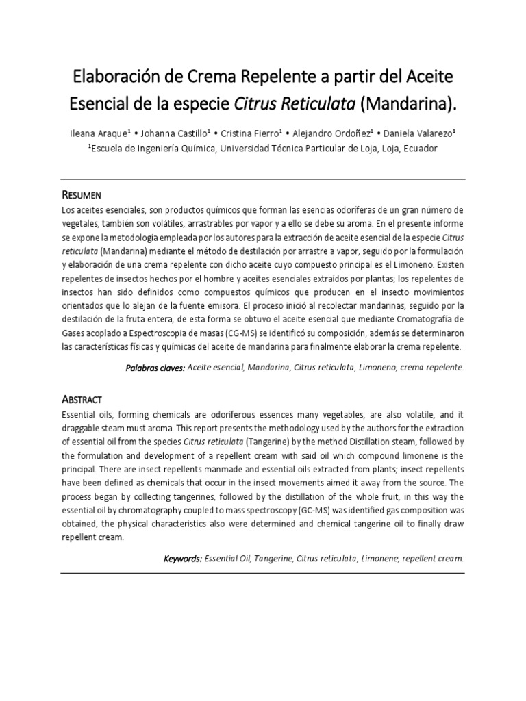 Elaboracion de Repelente A Partir Del Aceite Esencial de Mandarina ...