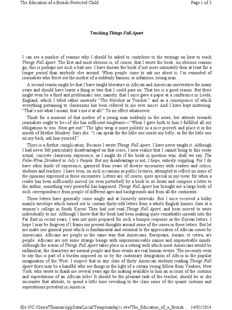 Achebe-Teaching Things Fall Apart | PDF