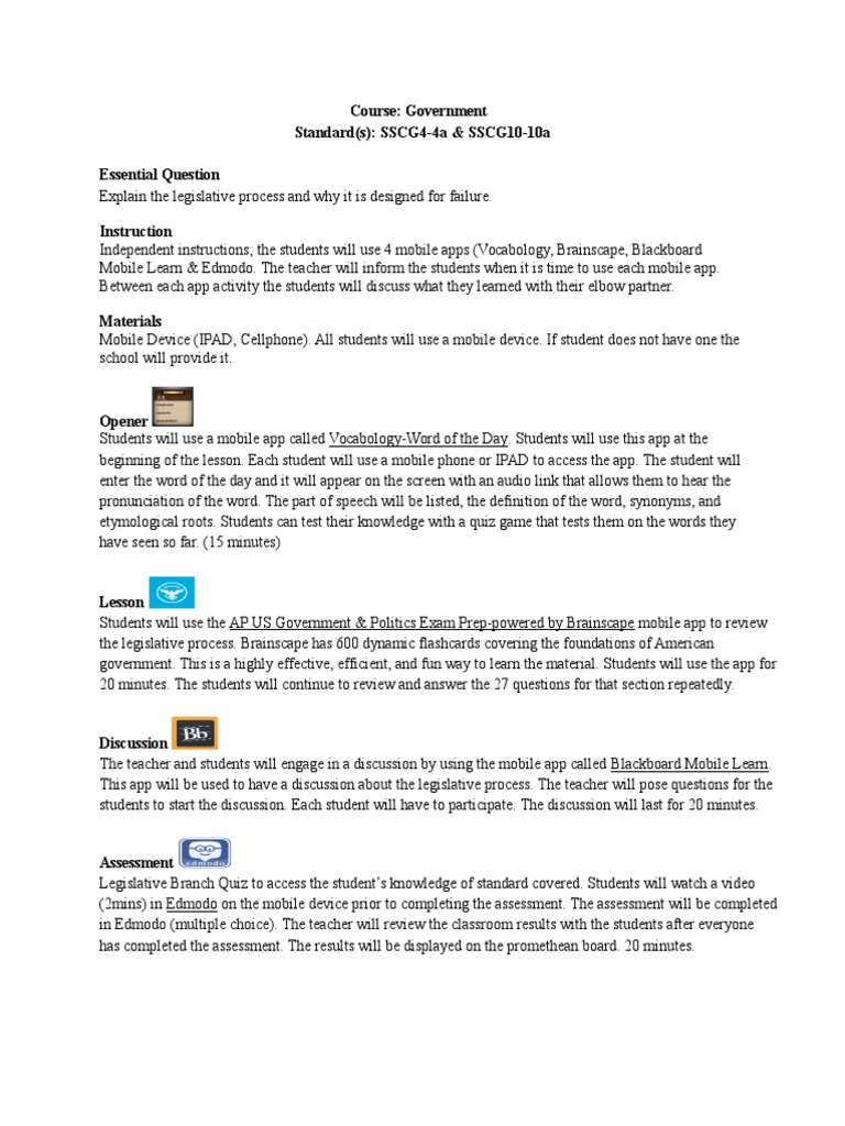 Course: Government Standard(s) : SSCG4-4a & SSCG10-10a Essential ...