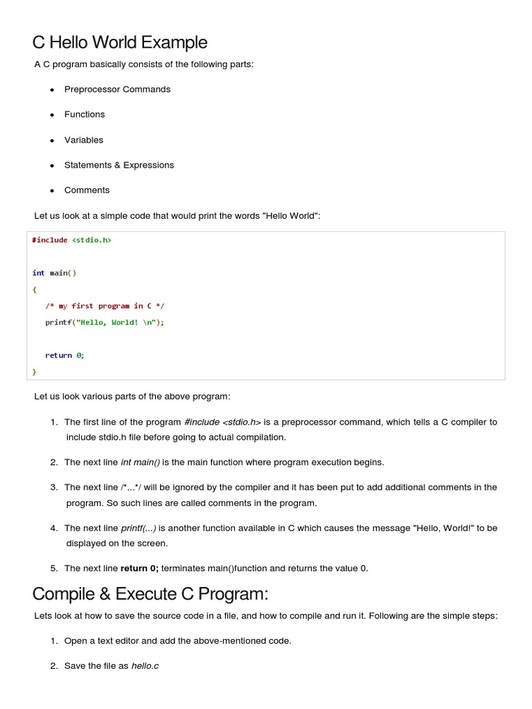 C Hello World Example PDF