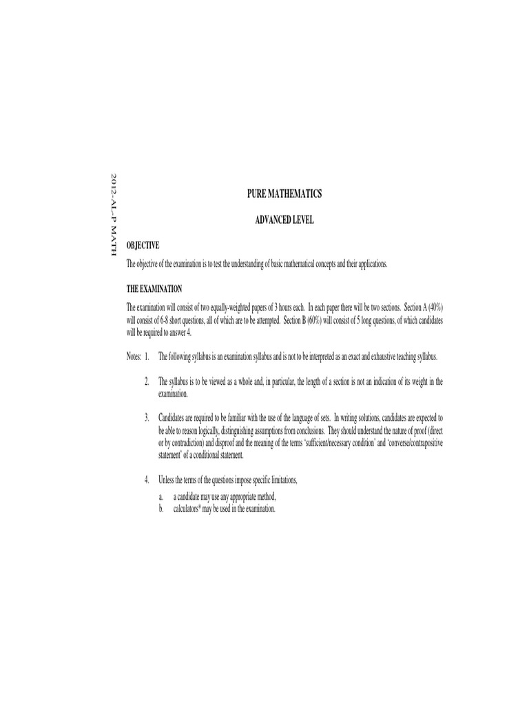 2012 Hkale Pure Math | PDF | Integral | Equations