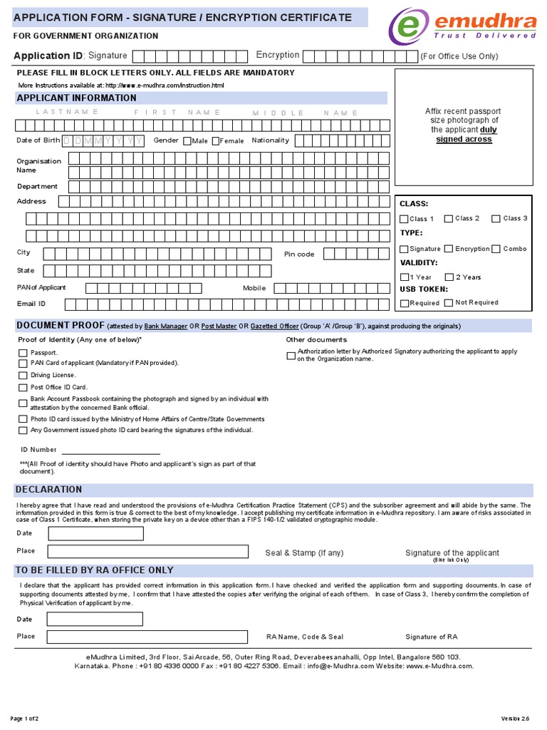 Emudhra Printable Form - Printable Forms Free Online