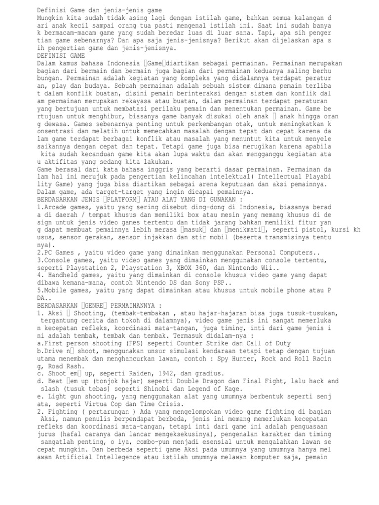 Jenis Jenis Game Berdasarkan Genre Serta Penjelassannya | PDF