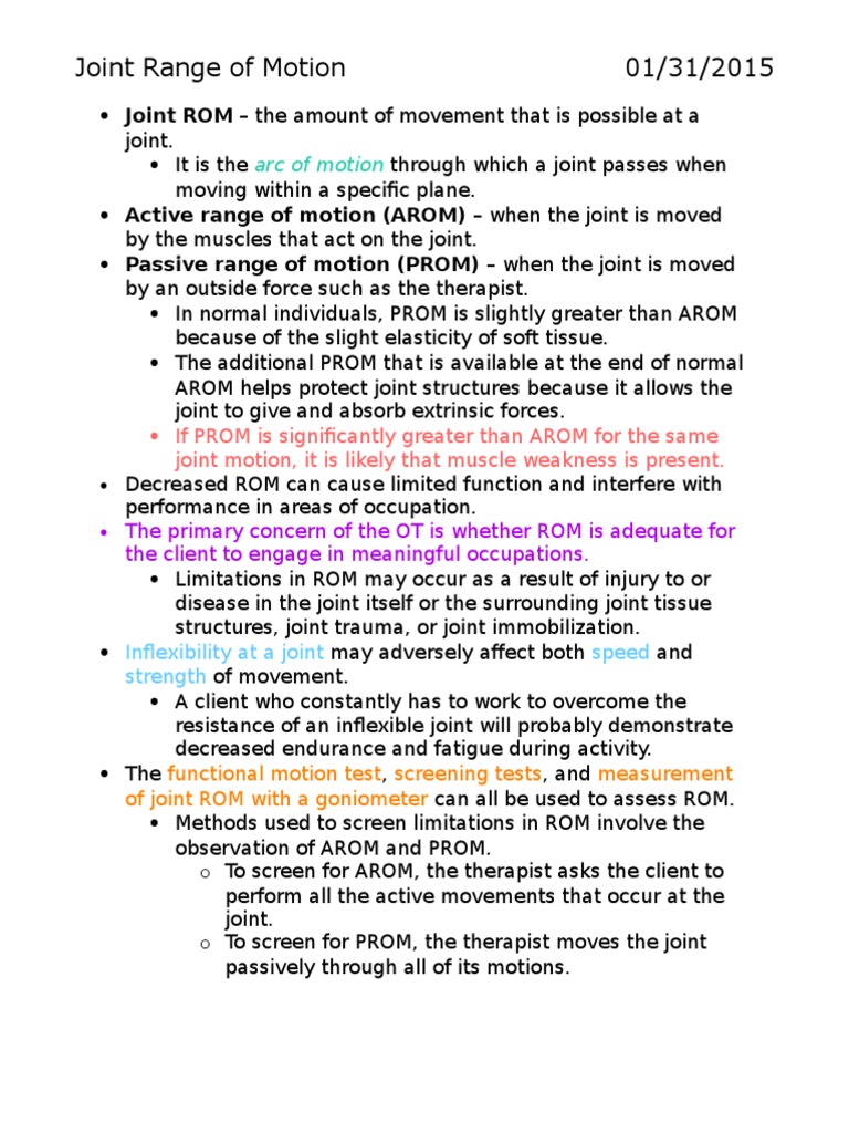 Joint Range of Motion Assessment Guide | PDF | Anatomical Terms Of ...