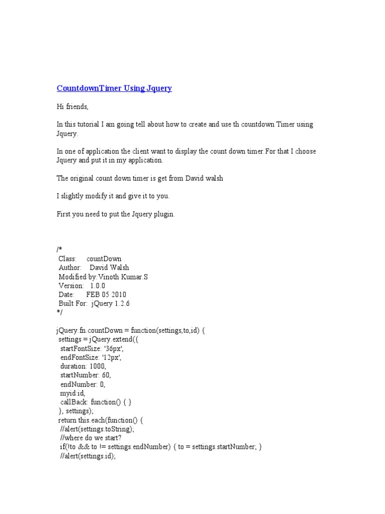 Countdown Timer Using Jquery Pdf Html Software Development