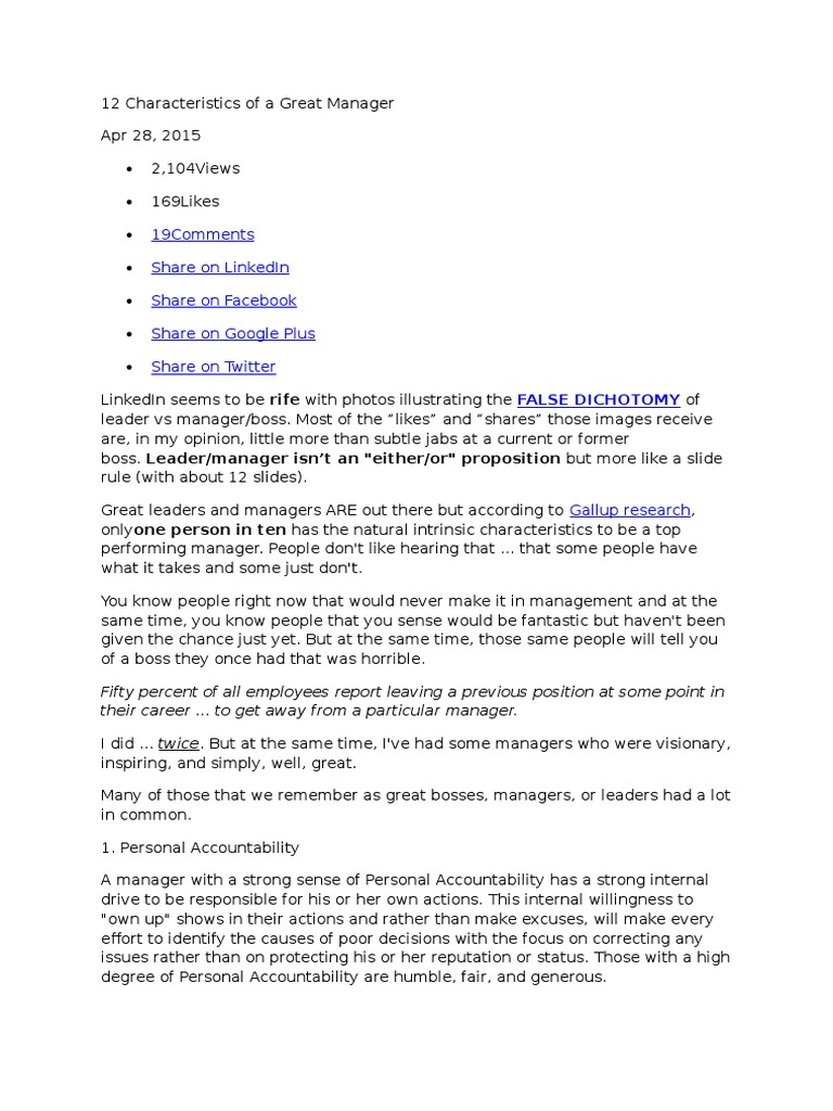 12 Characteristics of A Great Manager | PDF | Leadership ...