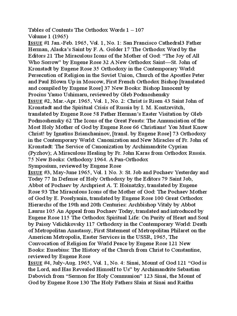Tables of Contents the Orthodox Words 1 | Russian Orthodox Church ...