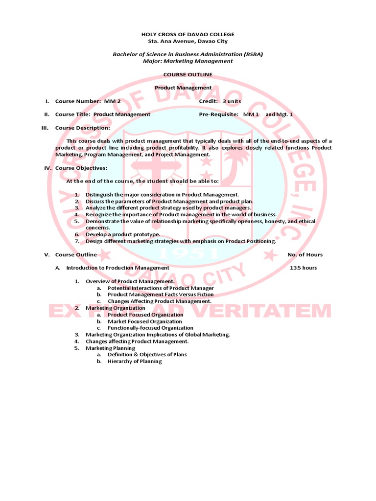 Product Management Course Outline | PDF | Strategic Management | Brand