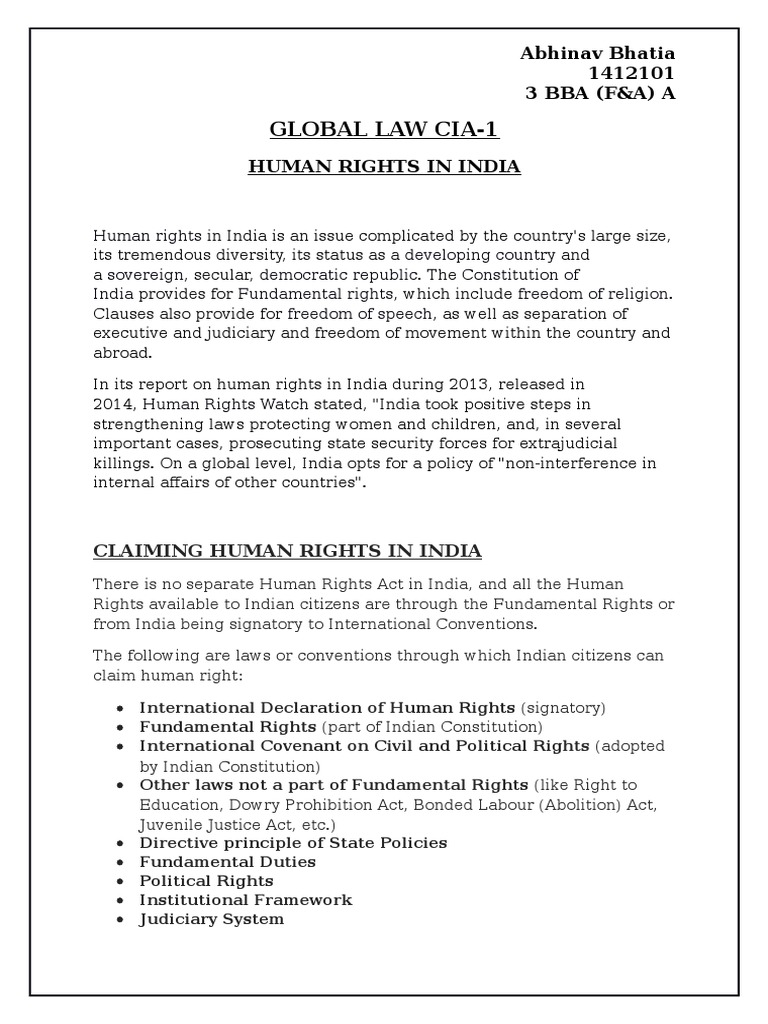 Human Rights in India | PDF | Human Rights | Libertarian Theory