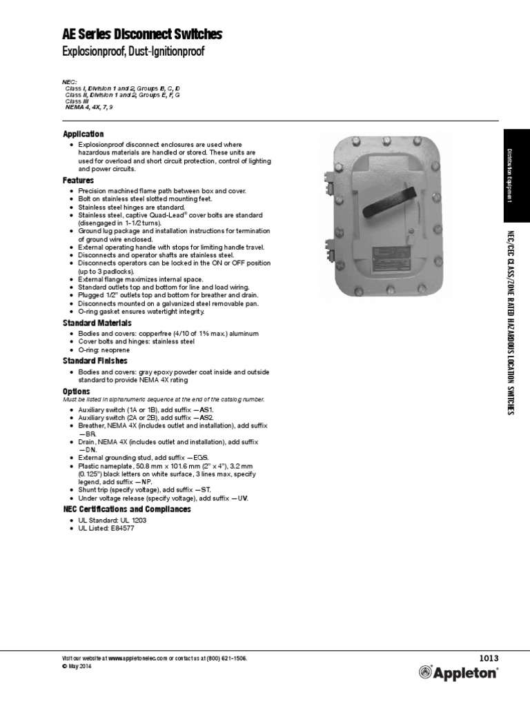 AEC MC007 AE Series Disconnect Switches | PDF | Switch | Equipment