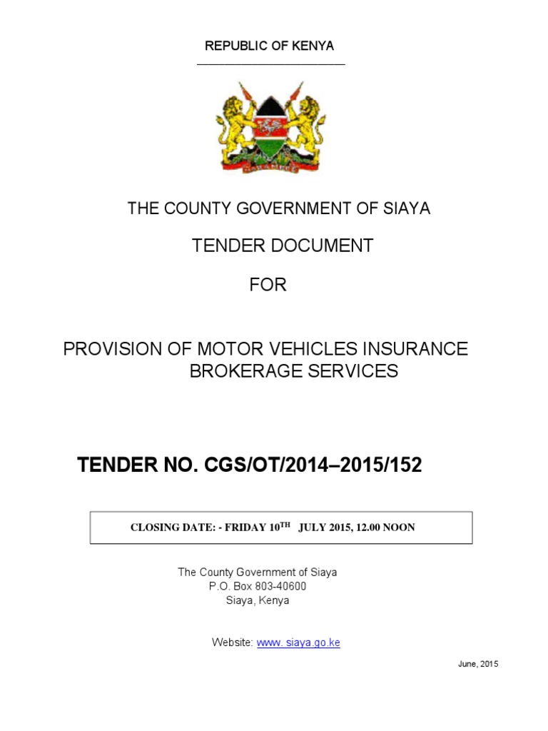 Motor Vehicle Insurance Tender | PDF | Underwriting | Reinsurance