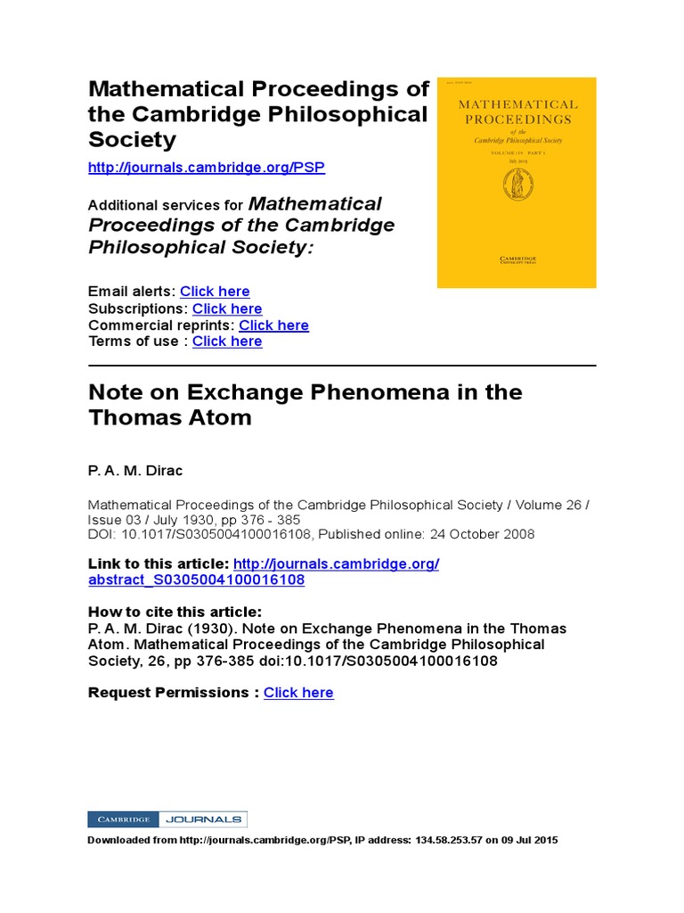 Fermi Math - Proc.cambridge - Phil.soc.1930 | PDF | Hartree–Fock Method ...