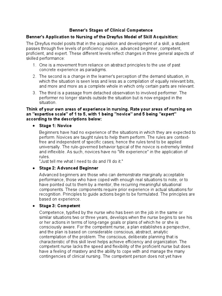 Benner Theory Novice To Expert | PDF | Expert | Nursing