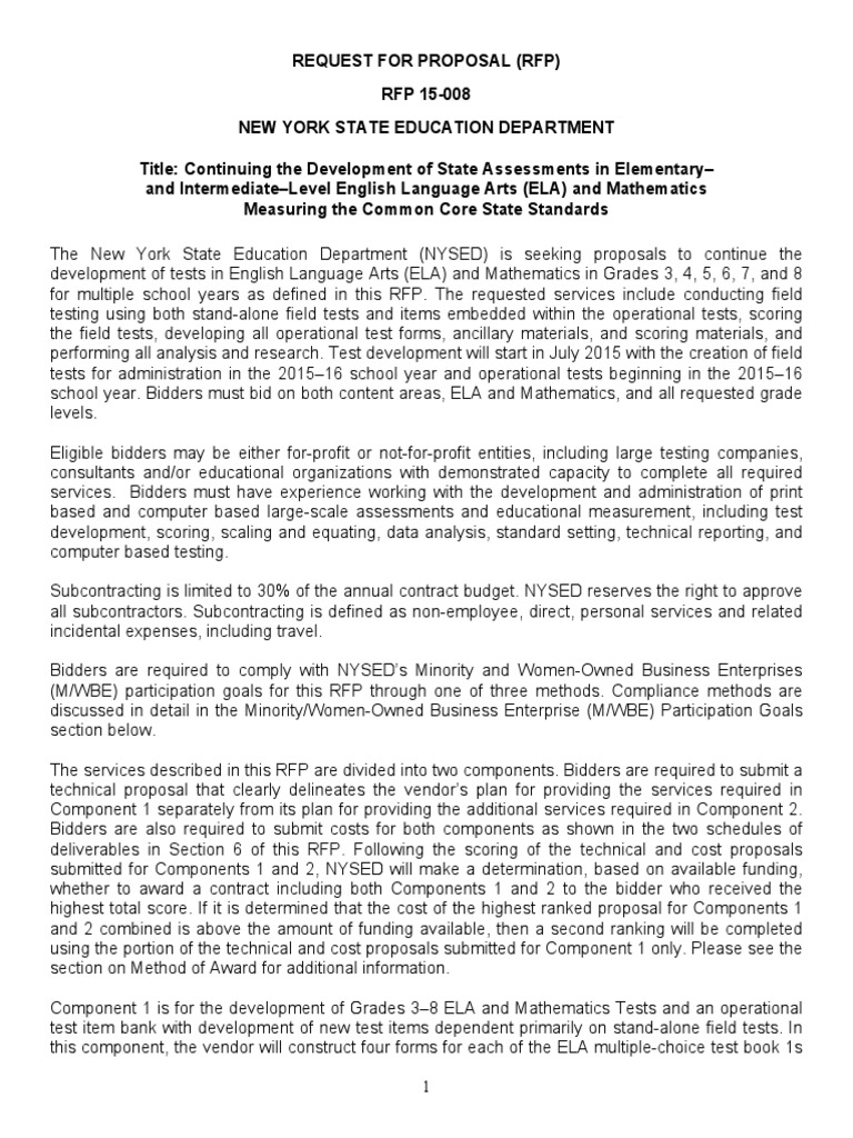 NYSED Assessment RFP PDF | PDF | Request For Proposal | Test (Assessment)