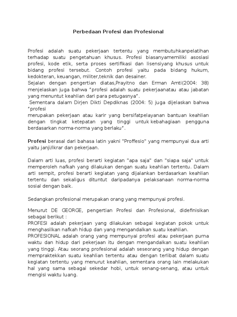 Perbedaan Profesi Dan Profesional Resume | PDF