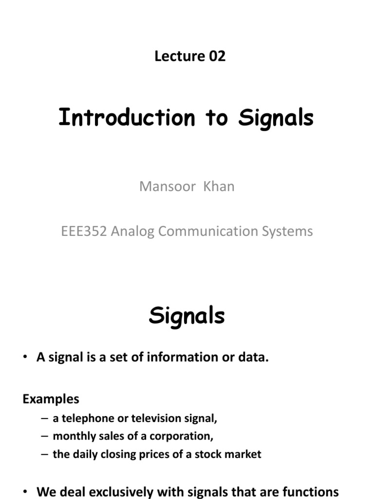 Introduction To Signals: Mansoor Khan EEE352 Analog Communication Systems | PDF | Discrete ...