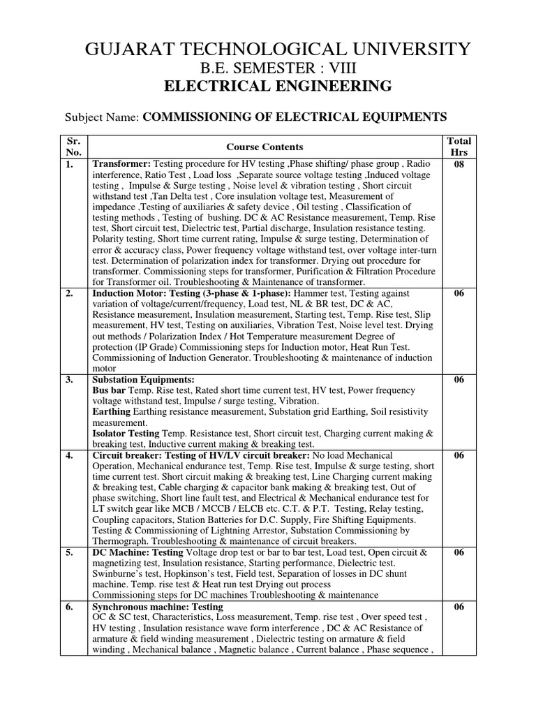 Electrical Equipment Commissioning Guide | PDF