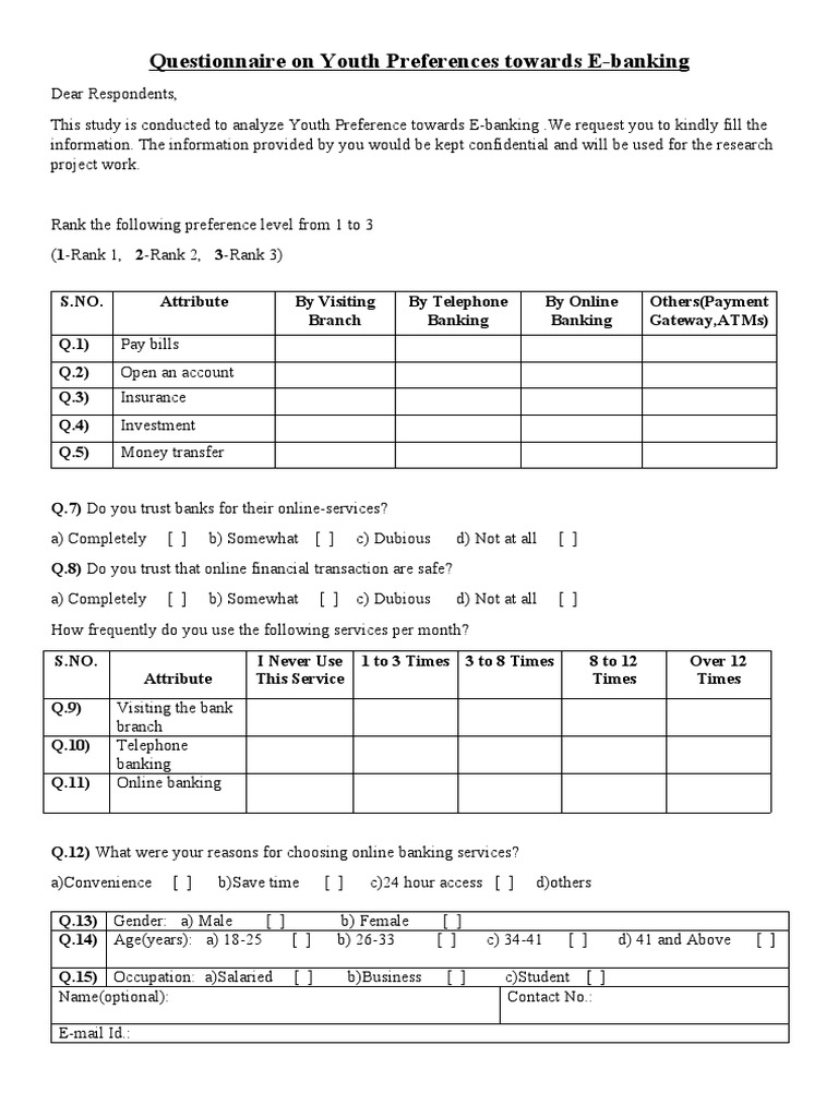 New Questionnaire | PDF | Online Banking | Banks & Banking