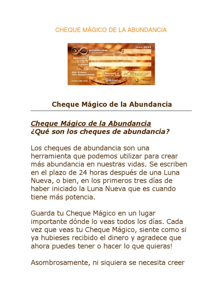 Cheque Mágico de La Abundancia | PDF | Cheque | Luna