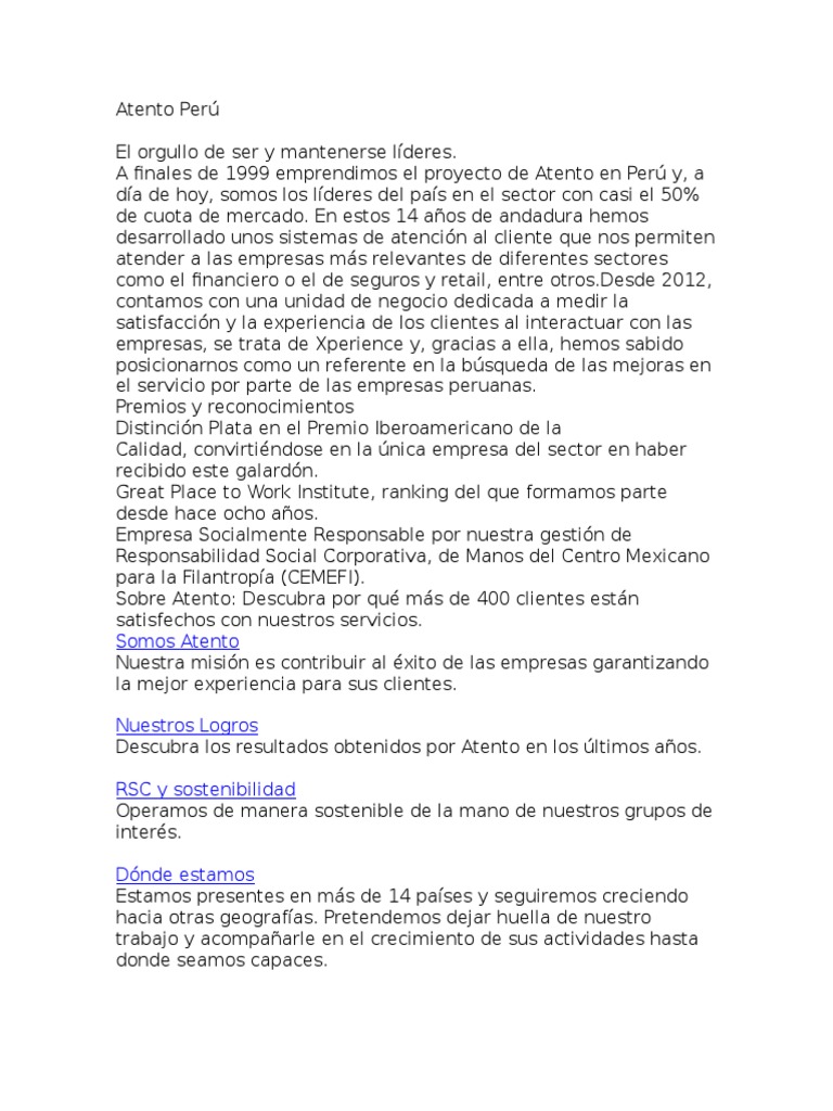 Atento Perú | PDF | Liderazgo | Calidad (comercial)