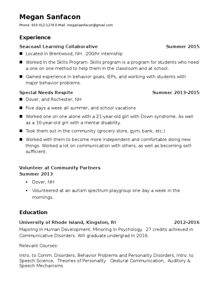 Updated Resume 2015 Megan Sanfacon | PDF | Wellness