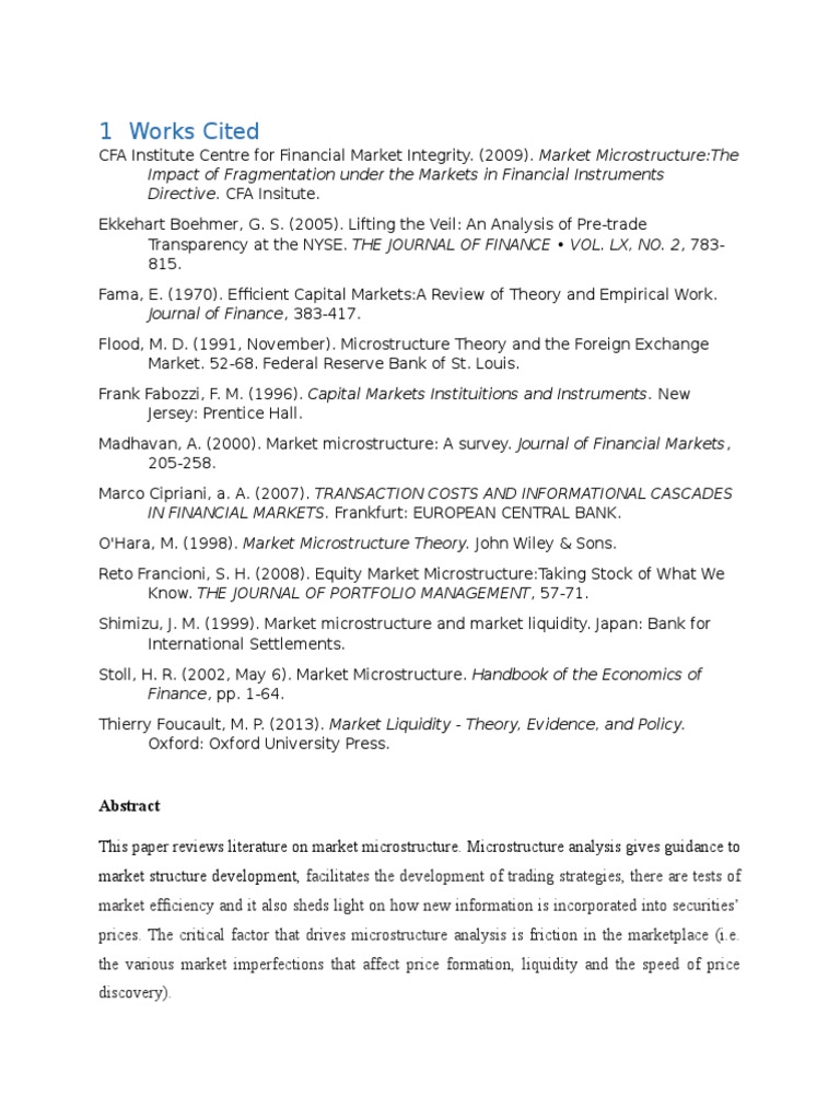 Market Microstructure Literature Review | PDF | Market Liquidity ...