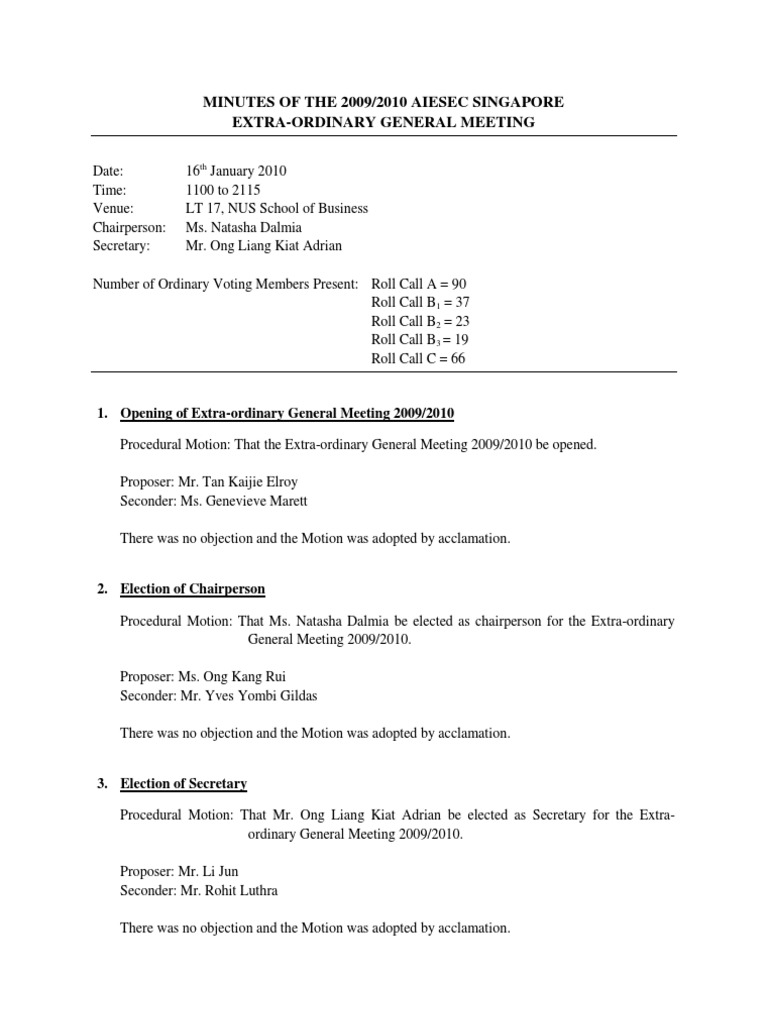 EOGM 2010 Minutes | PDF | Meetings | Parliamentary Procedure