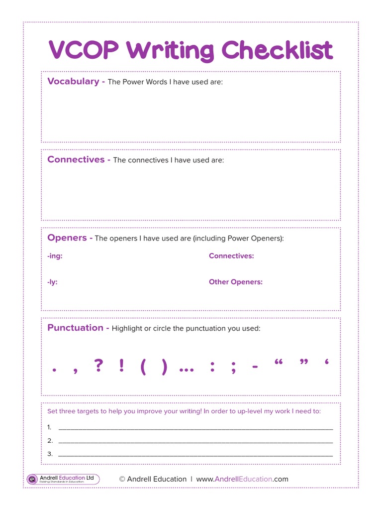 VCOP Checklist | PDF | Career & Growth | Finance & Money Management