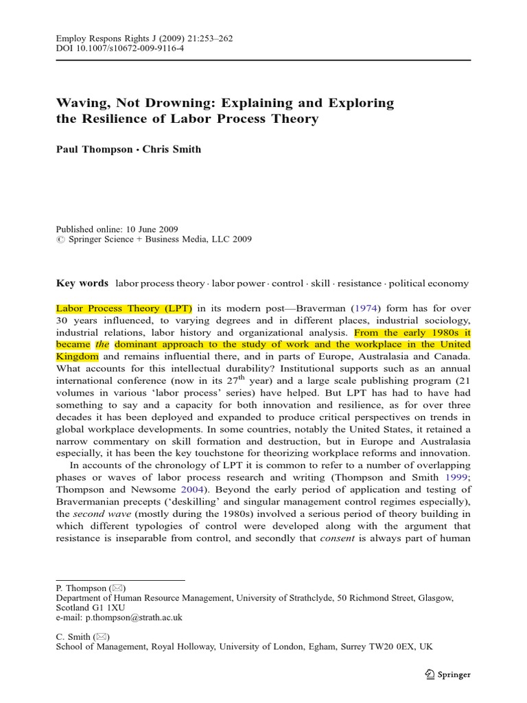 Waving, Not Drowning Explaining and Exploring The Resilience of Labor ...