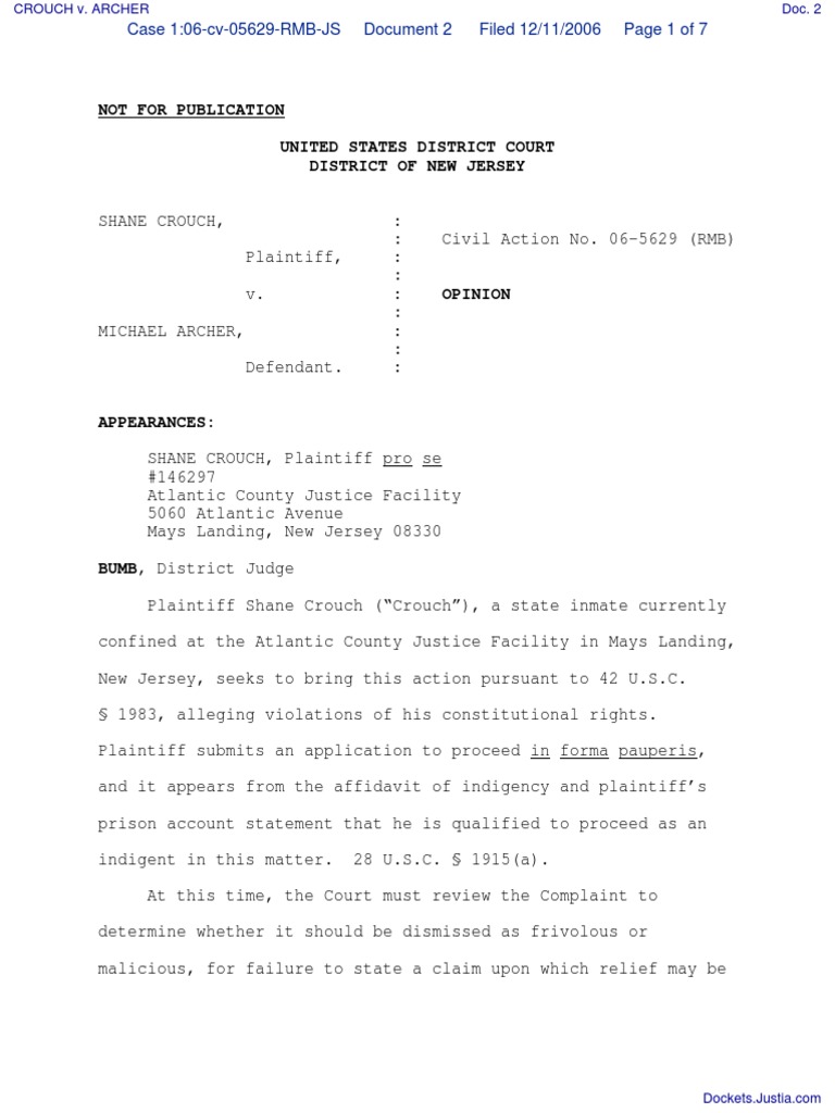CROUCH v. ARCHER - Document No. 2 | PDF | Diversity Jurisdiction ...