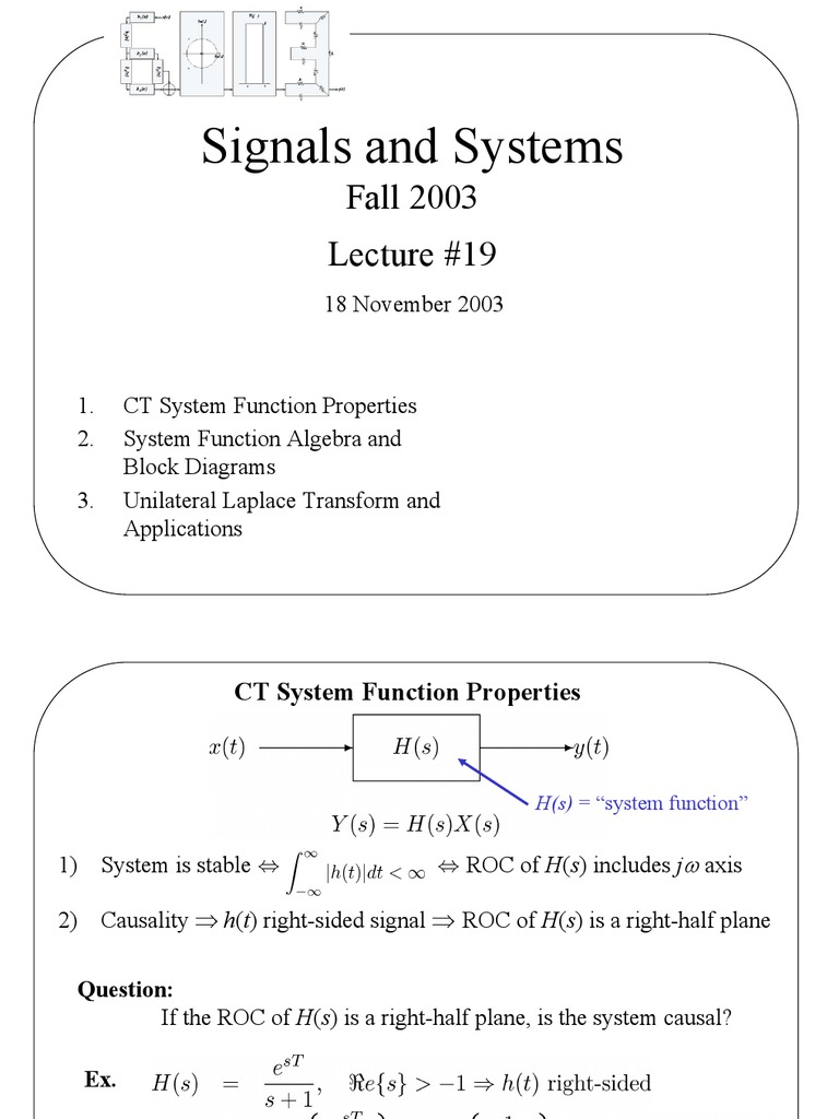 Signal And System Lecture 19 Pdf Laplace Transform Algebra