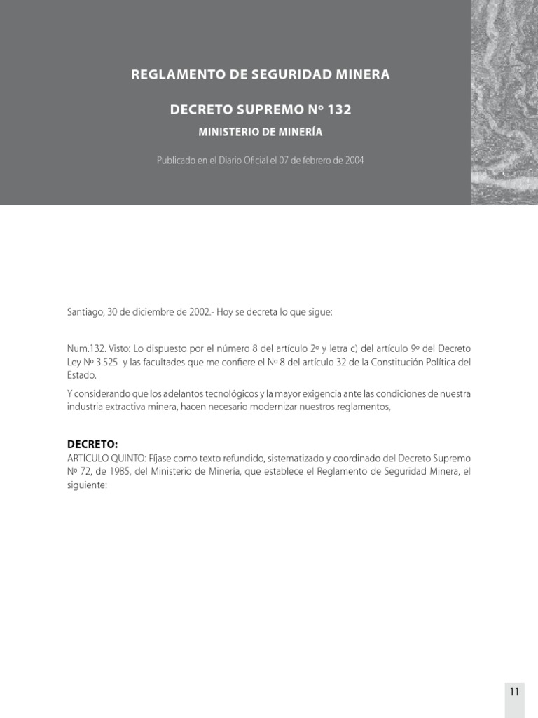 DS132 Reglamento SEGMIN | PDF | Minería | Propiedad